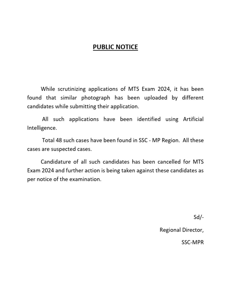 MTS 2024 Rejection Notice | PDF