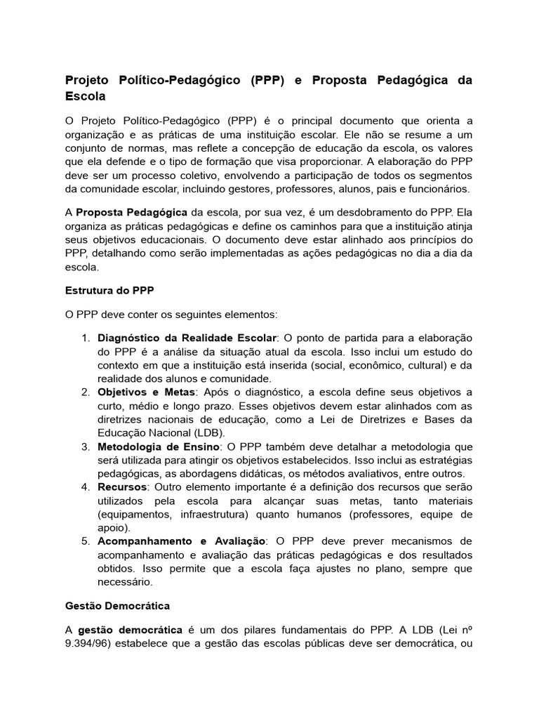 Projeto Político-Pedagógico (PPP) e Proposta Pedagógica Da Escola ...