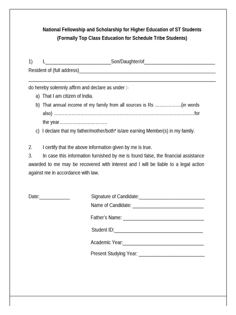 Self Declaration of Income by Students 0 | PDF
