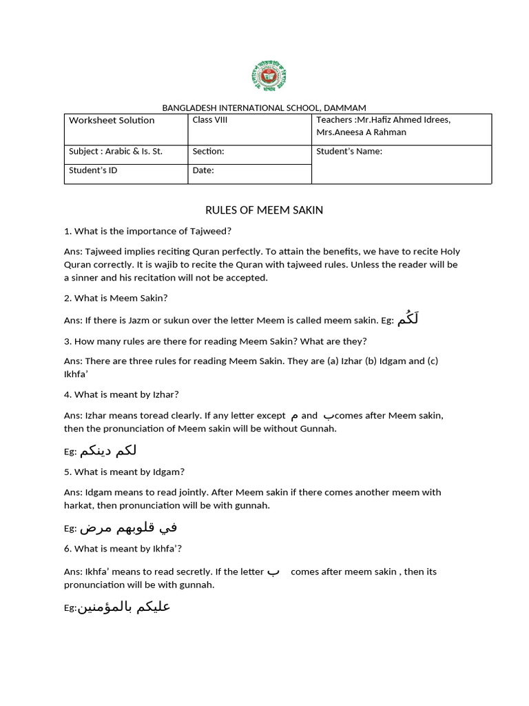 Grade VIII Meem Sakin Rules Ws Solution | PDF