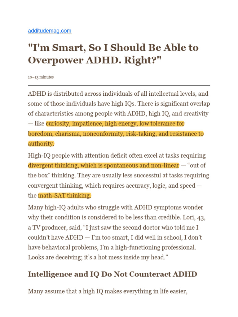 adhdHighIQ | PDF | Attention Deficit Hyperactivity Disorder | Adult ...