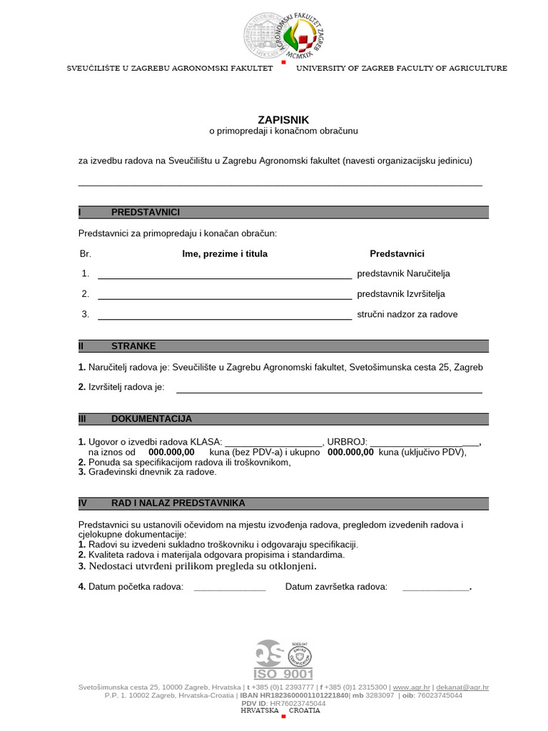 JN Zapisnik o Primopredaji Radova | PDF