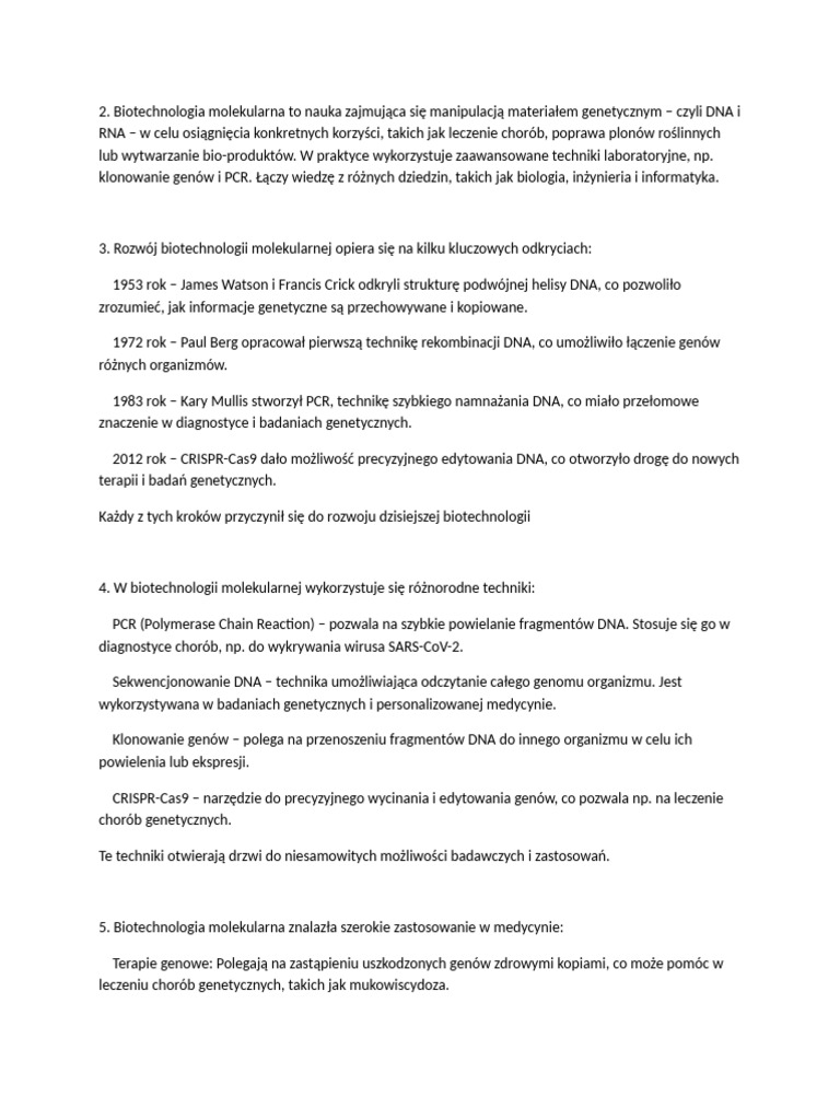 Biotechnologia Molekularna | PDF