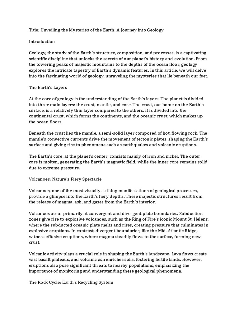 Title Unveiling The Mysteries of The Earth A Journey Into Ge | PDF ...