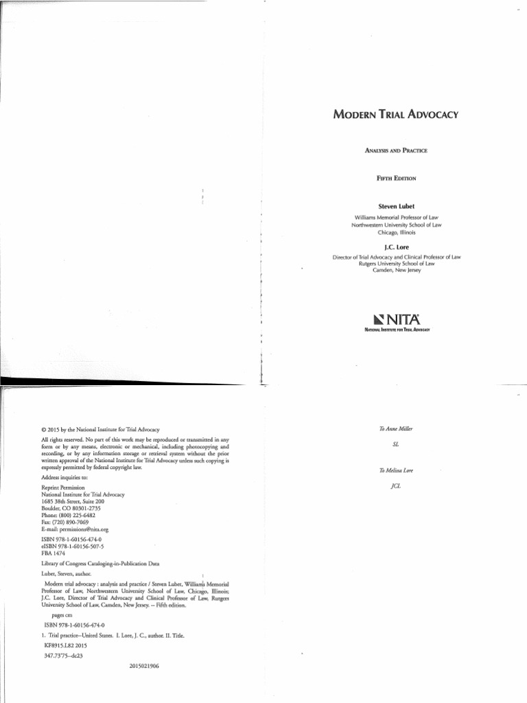 Modern Trial Advocacy Analysis & Practice - Lubet - 5ta Edición | PDF
