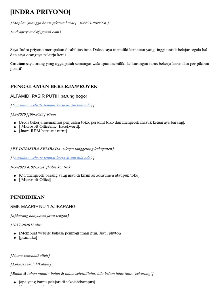 Template ATS CV - K.docx - 20241014 - 151051 - 0000 | PDF