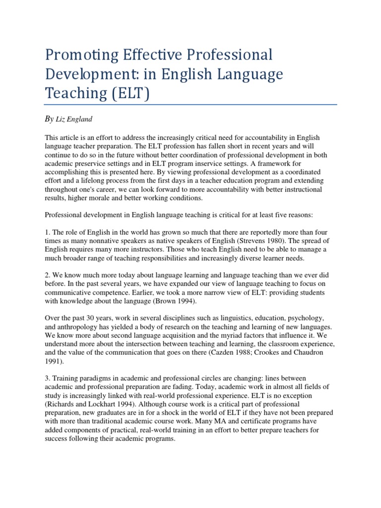 England (1998) - Promoting Effective Professional Development in ELT ...