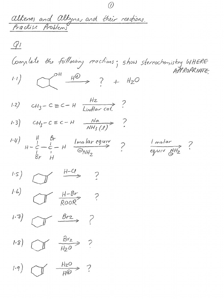 Alkenes and Alkynes Practice Questions | PDF