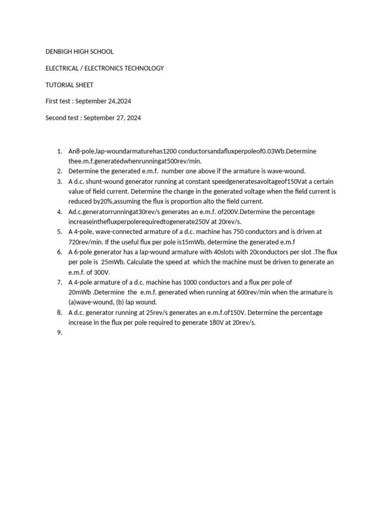 6th former electrical tutorial sheet | PDF