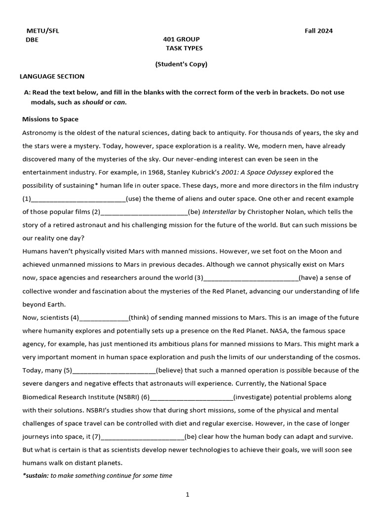 401 TASK TYPES SS | PDF | Space Exploration | Mars