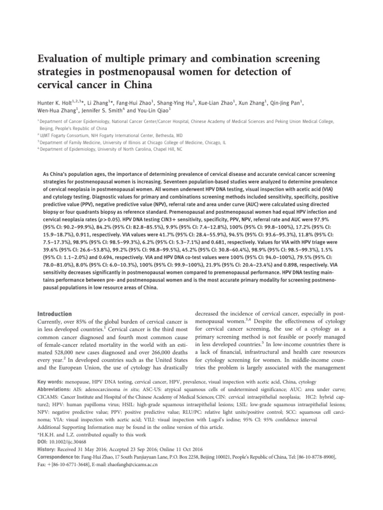 Evaluation of Multiple Primary and Combination Screening Strategies ...