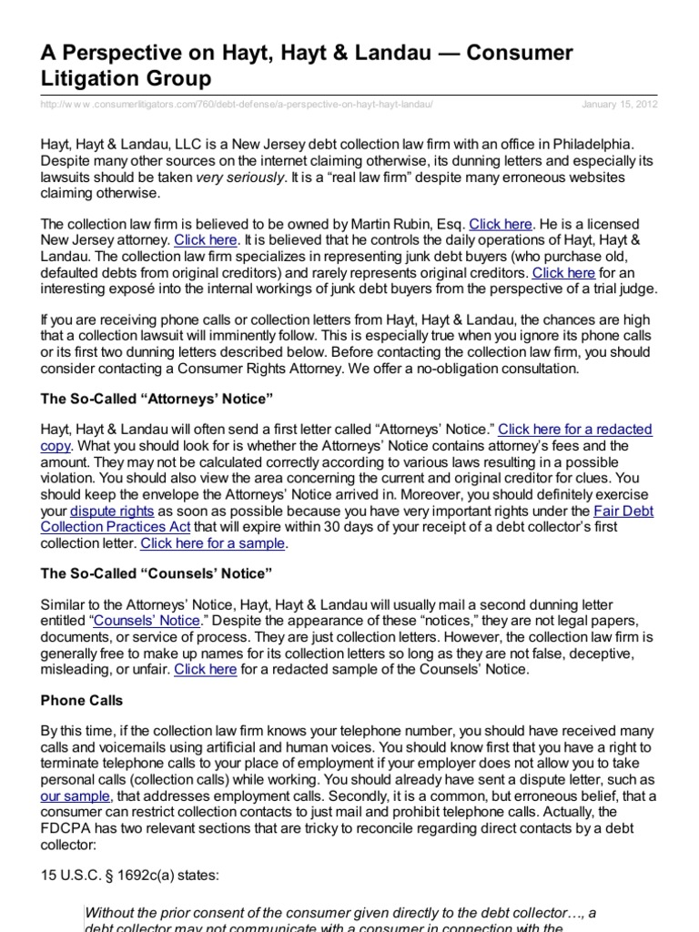 A Perspective On Hayt, Hayt & Landau | PDF | Collection Agency ...