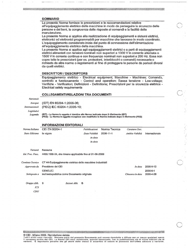 CEI en 60204-1 - 2006senza Prima | PDF