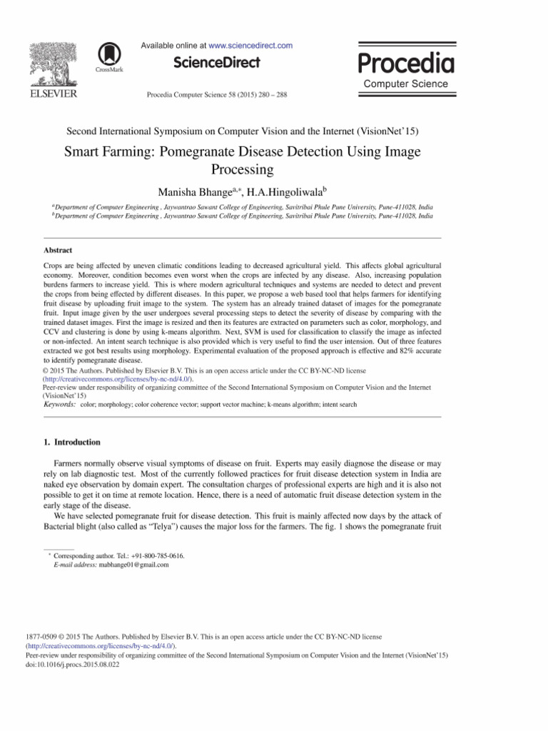 Smart Farming Pomegranate Disease Detection Using Image Processing | PDF