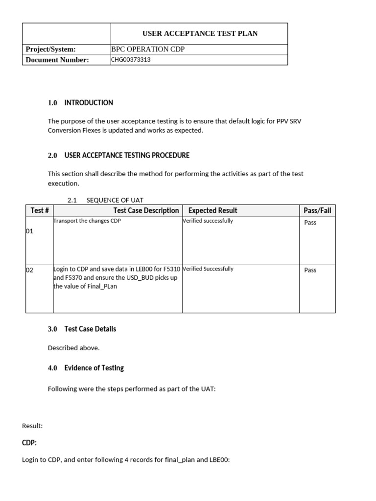 CHG00373313 UAT Test Results | PDF