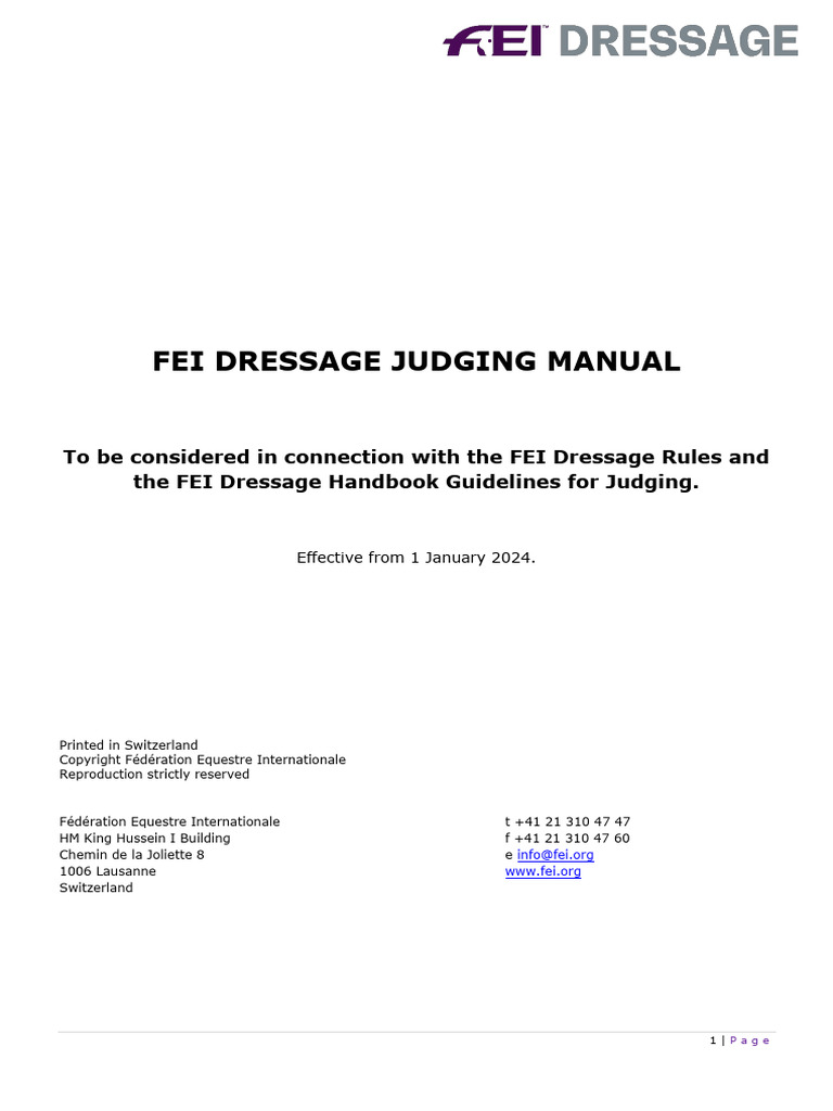 FEI Dressage Judging Manual - Effective 1 January 2024 - 0 | PDF ...
