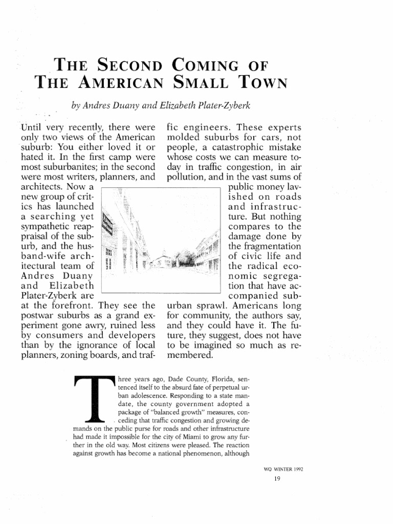 By Andres Duany and Elizabeth Plater Zyberk The Second Coming of | PDF ...