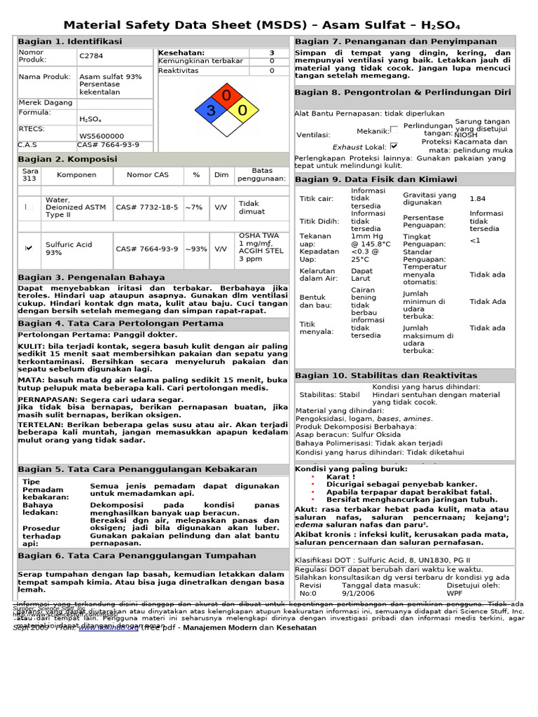 MSDS-H2SO4-Bahasa-Indonesia | PDF