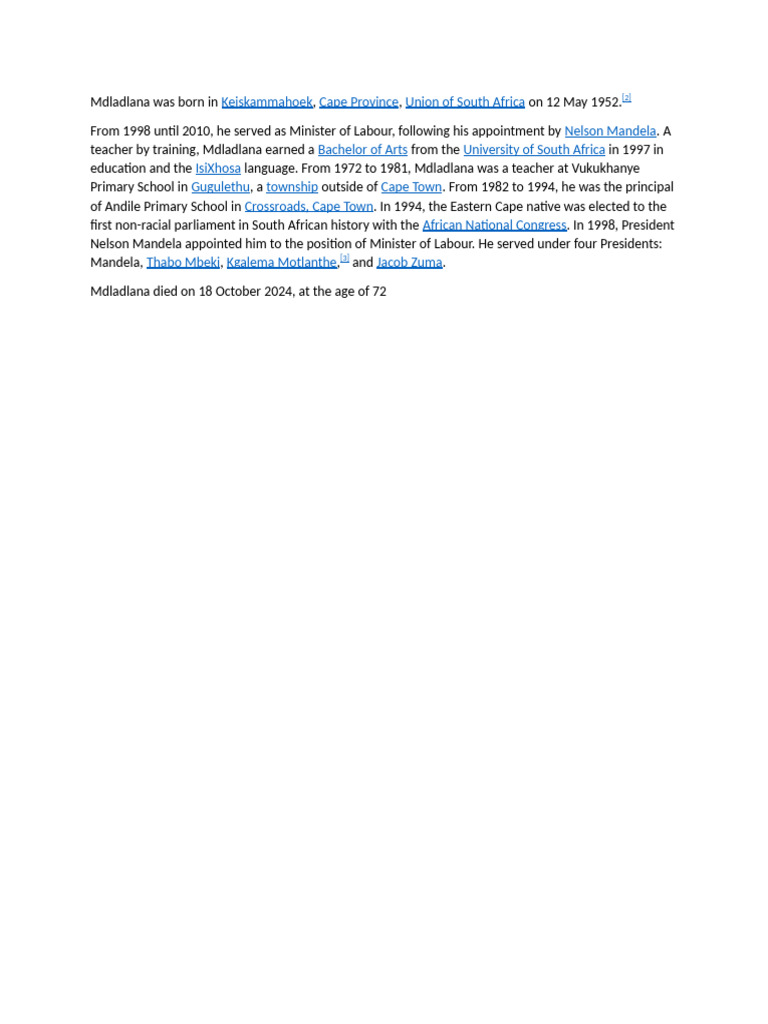 Mdladlana Was Born in | PDF