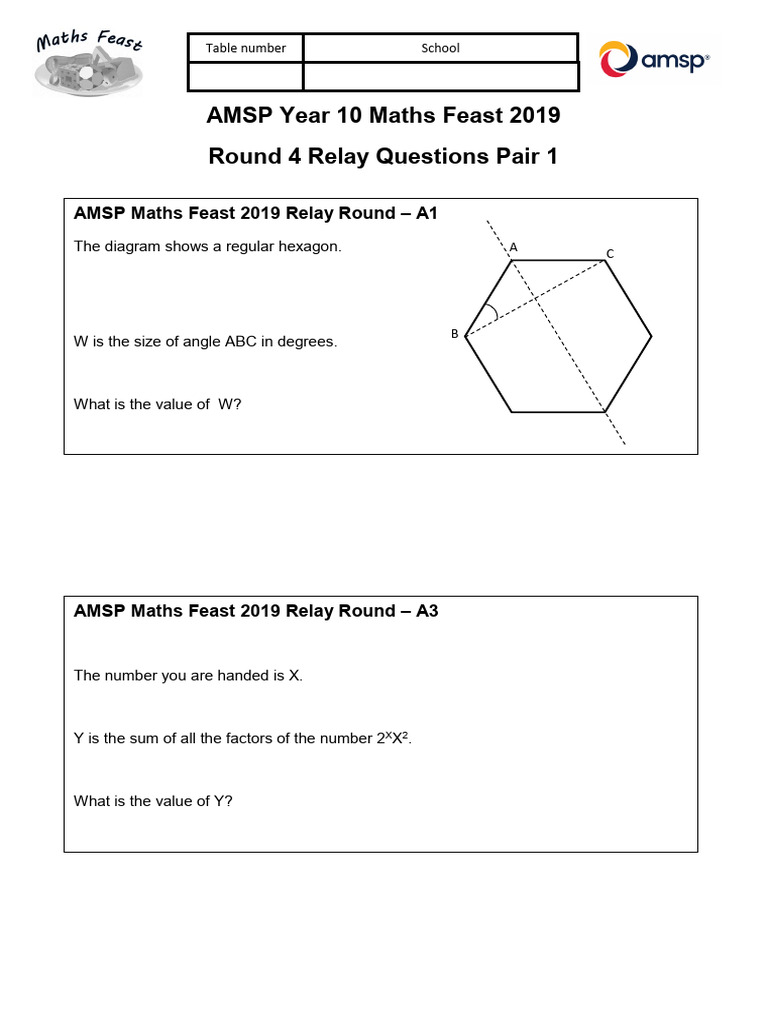 AMSP Maths Feast 2019 Round 4 Relay Questions Pair 1 | PDF | Area | Volume AMSP Maths Feast 2019 Round 4 Relay Questions Pair 1 | PDF | Area | Volume