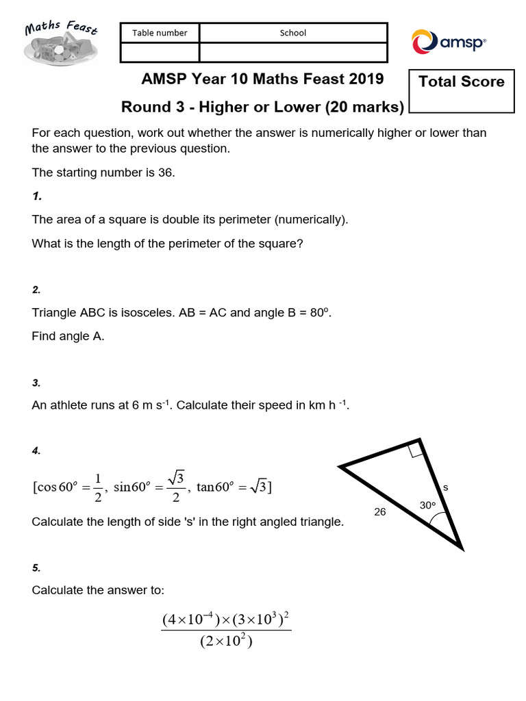 AMSP Maths Feast 2019 Round 3 Questions | PDF