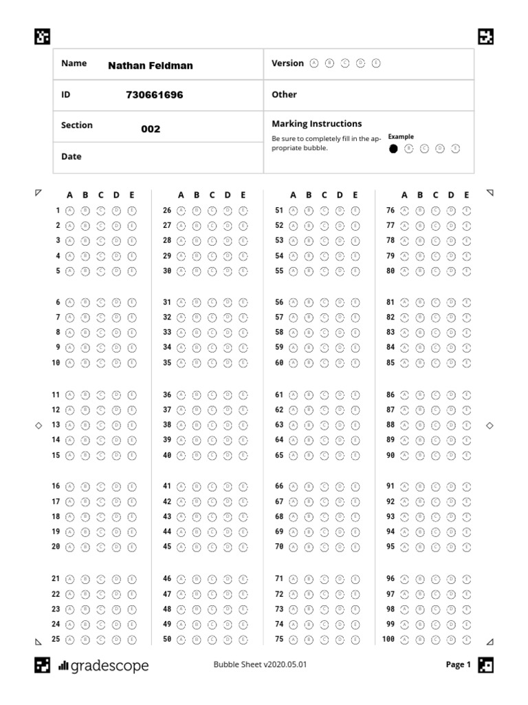 Bubble Sheet Template 1 | PDF