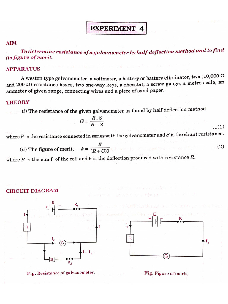 Exp 4 Resistance of Galvanometer | PDF