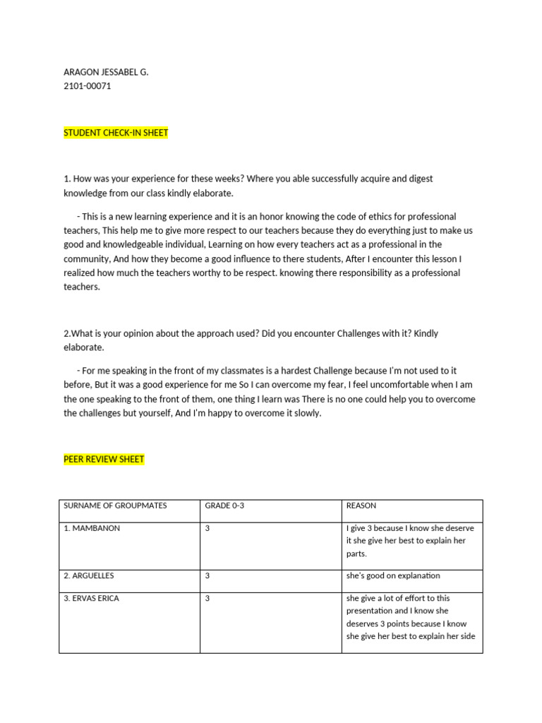 Peer Review Sheet (Educ55) | PDF