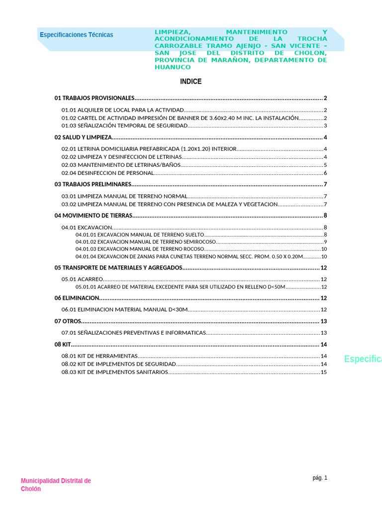 Especificaciones Tecnicas Trocha | PDF