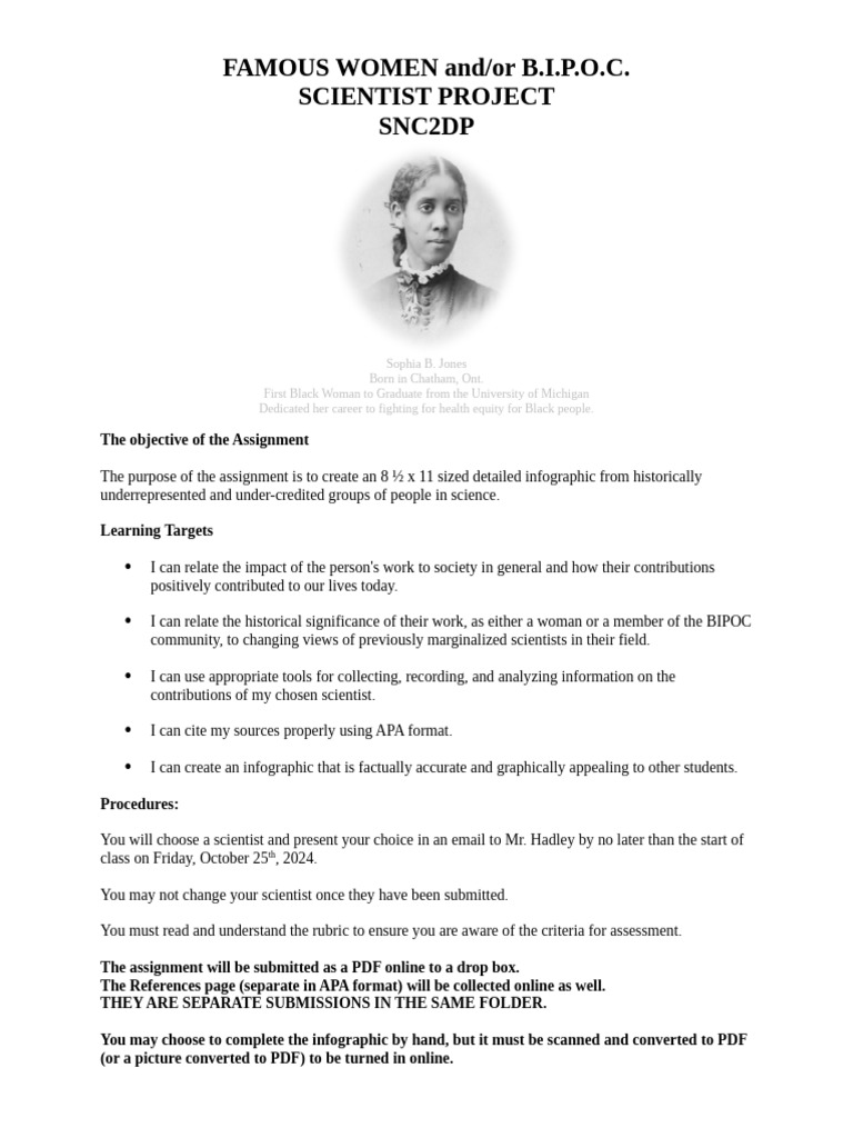 FAMOUS WOMEN and BIPOC Scientist Assignment | PDF | Human Communication