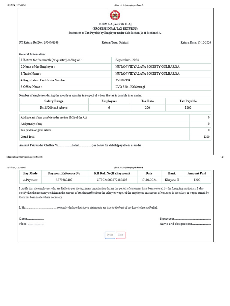 ACT_PT RETURN_SEPT 2024 | PDF | Salary | Taxes