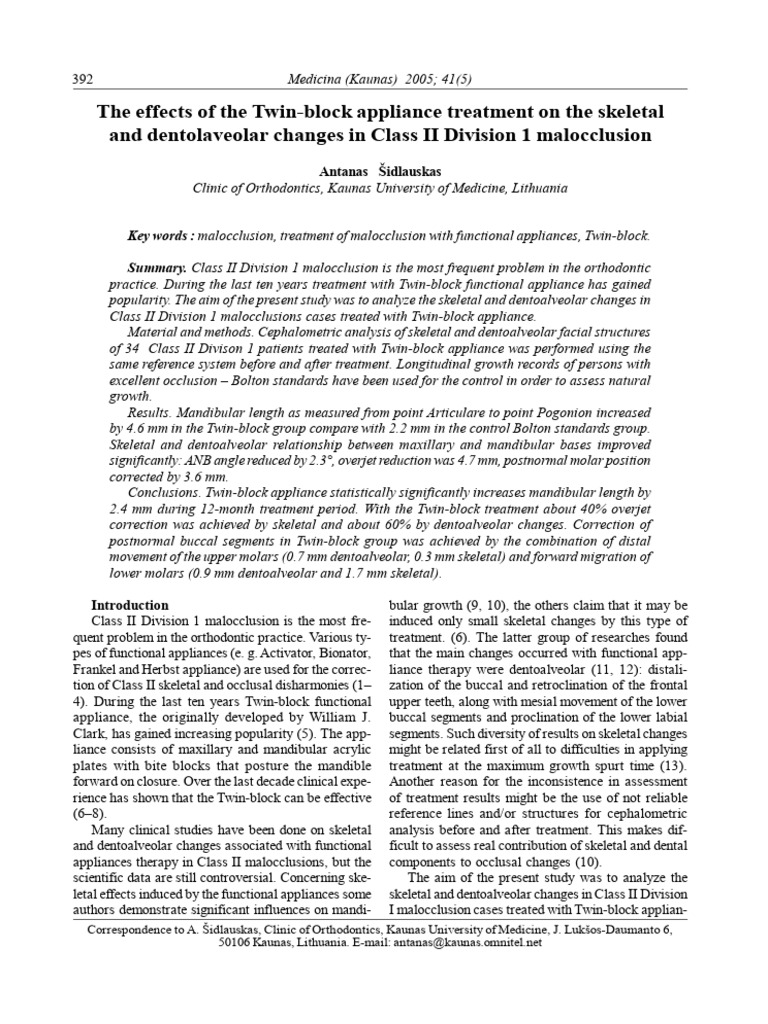 Twin-Block Appliance Effects on Class II Malocclusion | PDF | Dentistry ...