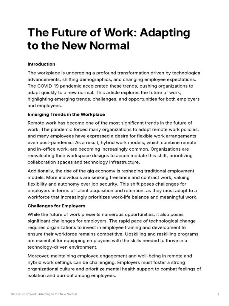 The Future of Work Adapting To The New Normal | PDF | Employment | Social Psychology