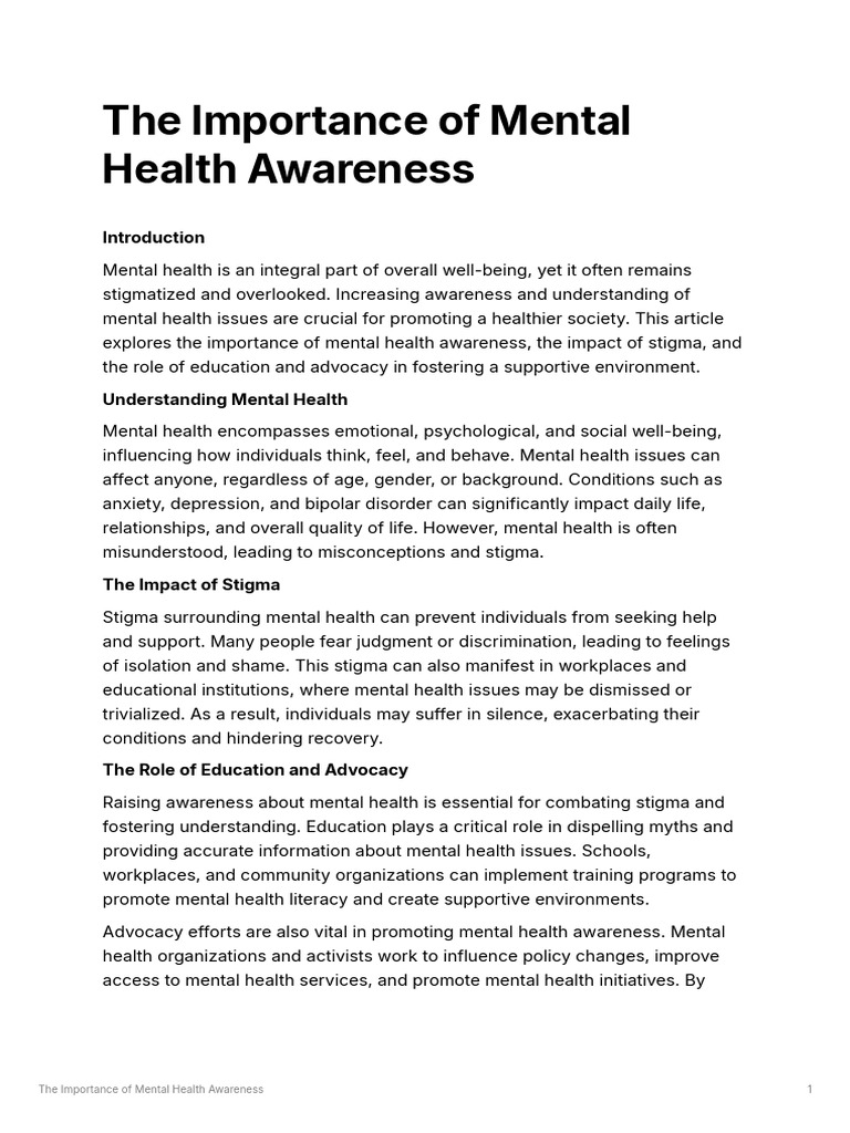 The Importance of Mental Health Awareness | PDF | Mental Health | Social Stigma