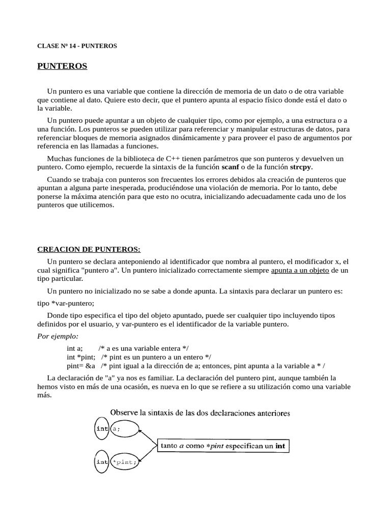 Clase N14 - Punteros | PDF | Puntero (Programación de computadora) | Objeto (informática)