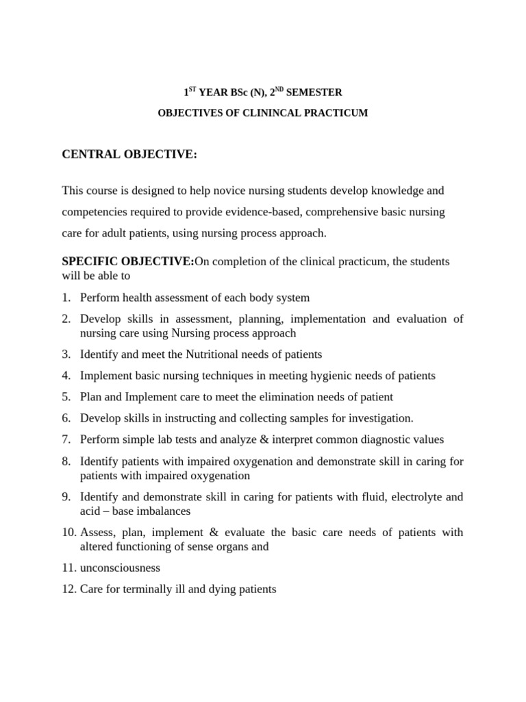 Objective of Clinical Practicum | PDF