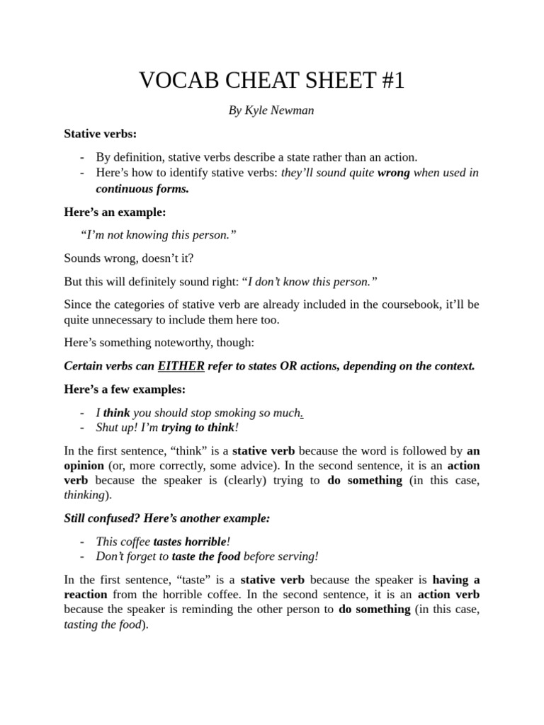 VOCAB CHEAT SHEET | PDF