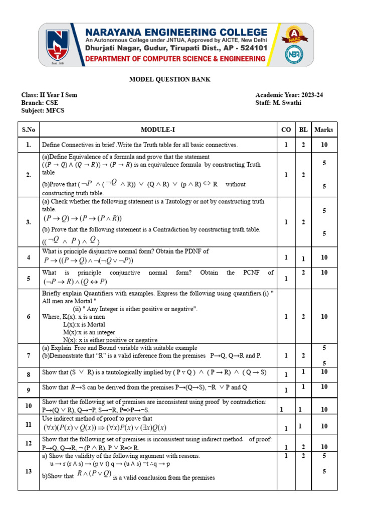 DMS (Discrete Mathematics) - MFCS PDF Notes | PDF | Mathematics ...