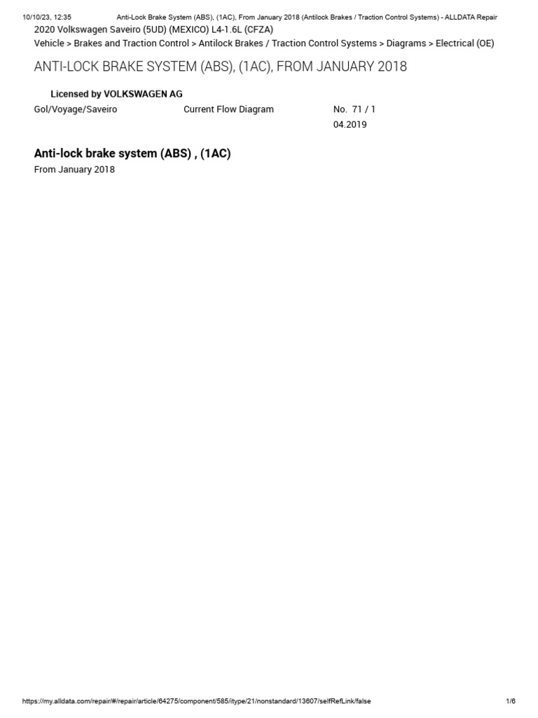 Anti-Lock Brake System (ABS), (1AC), From January 2018 (Antilock Brakes ...