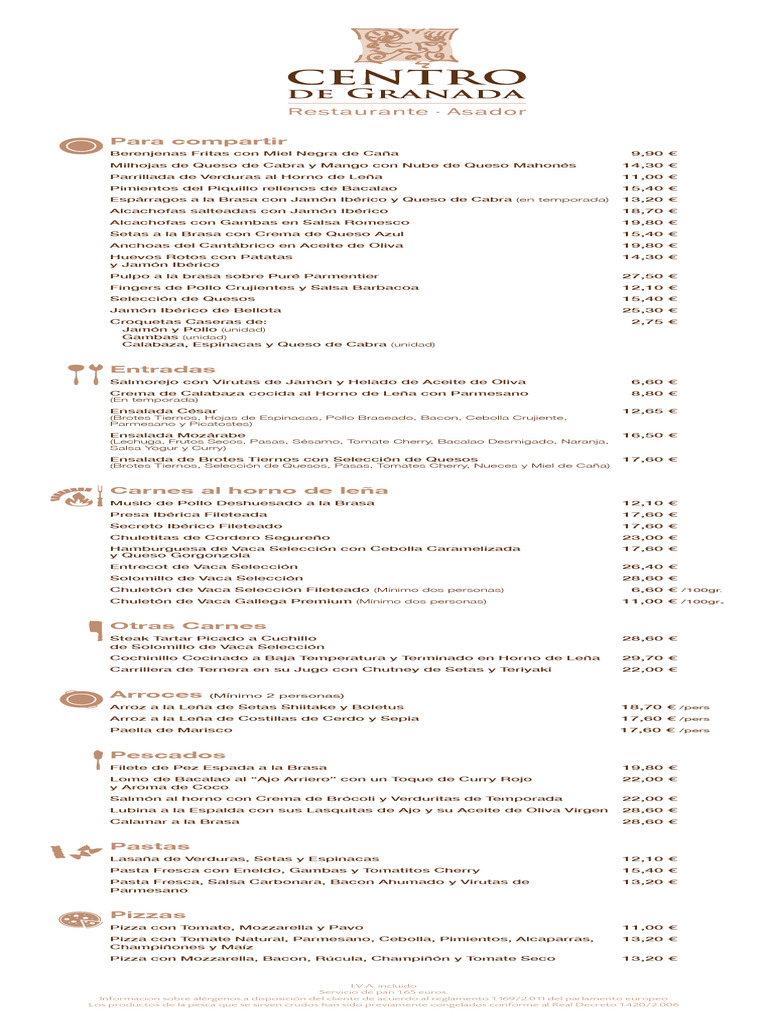 Carta Asador Centro de Granada Web ESP | PDF | ensalada | Pizza