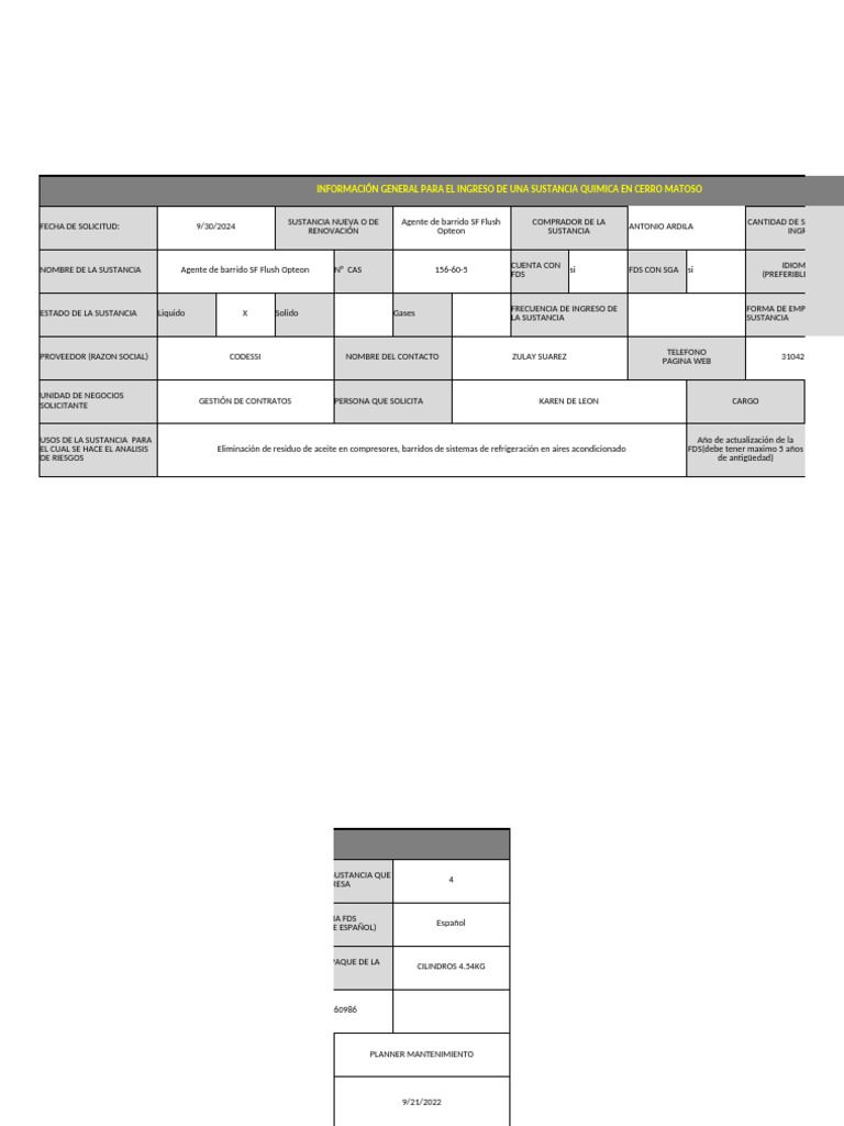 Opteon Flush Formato Información para Ingreso-Actualización de ...