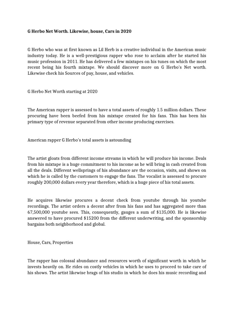 G Herbo Net Worth. Likewise, House, Cars | PDF | Economies