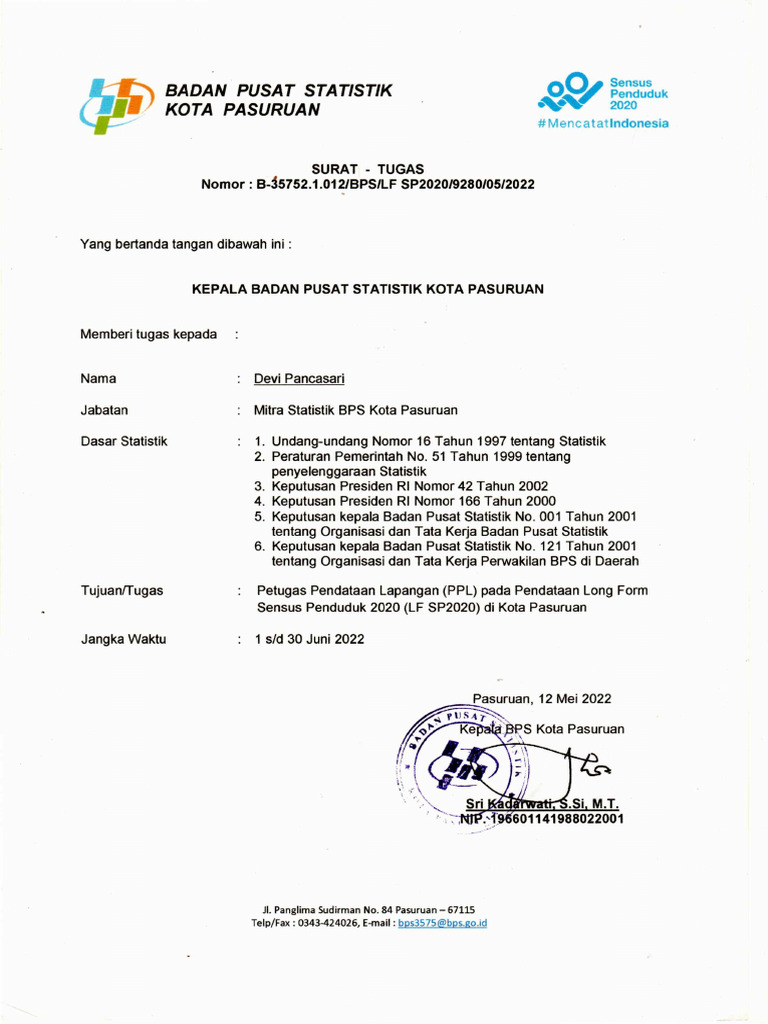 Surat Tugas BPS | PDF