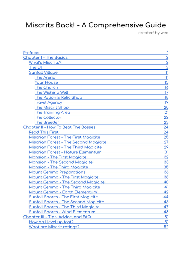 Miscrits Back! Comprehensive Guide 2025 | PDF