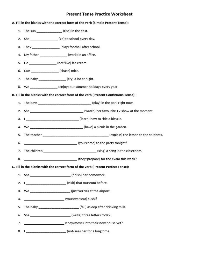 Present Tense Practice Worksheet | PDF | Linguistics
