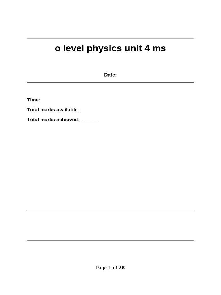 O Level Physics Unit 4 Mark Scheme | PDF