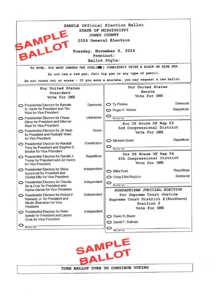 Jones County 2024 General Election Sample Ballot | PDF