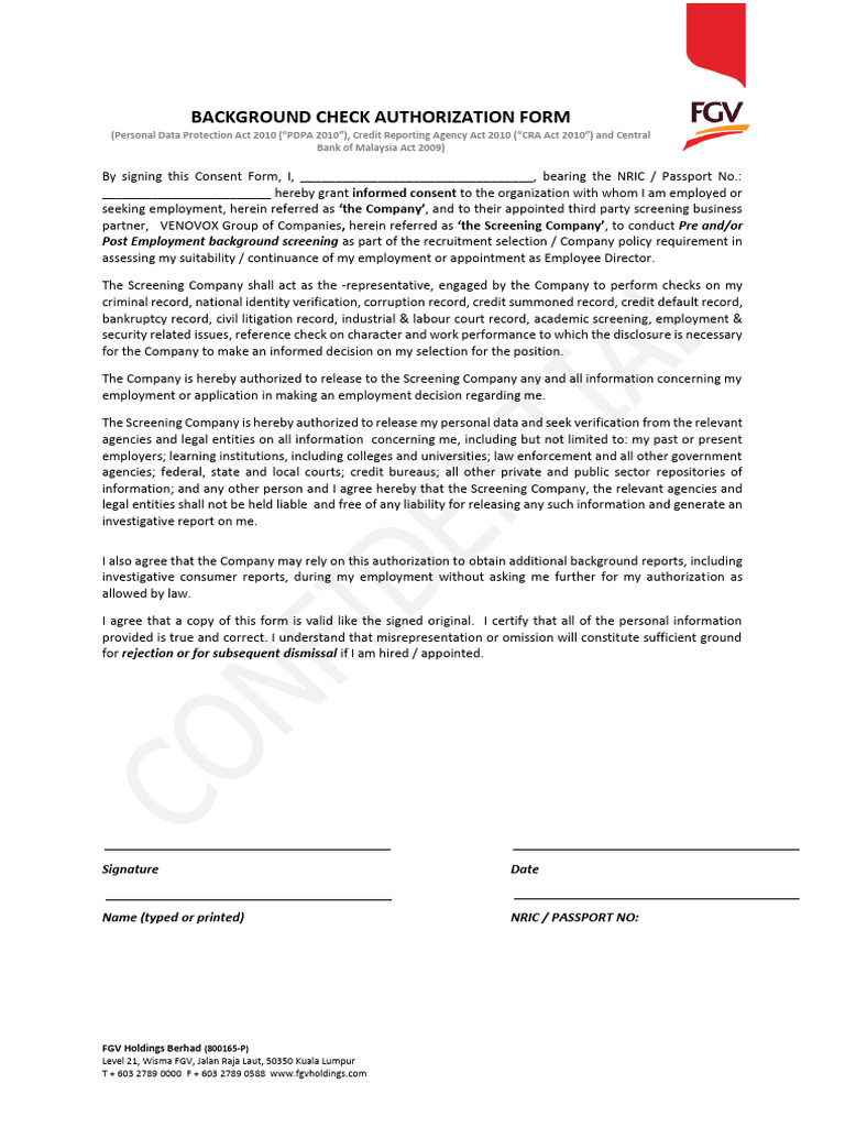 Background Check Authorization Form | PDF | Justice | Crime & Violence