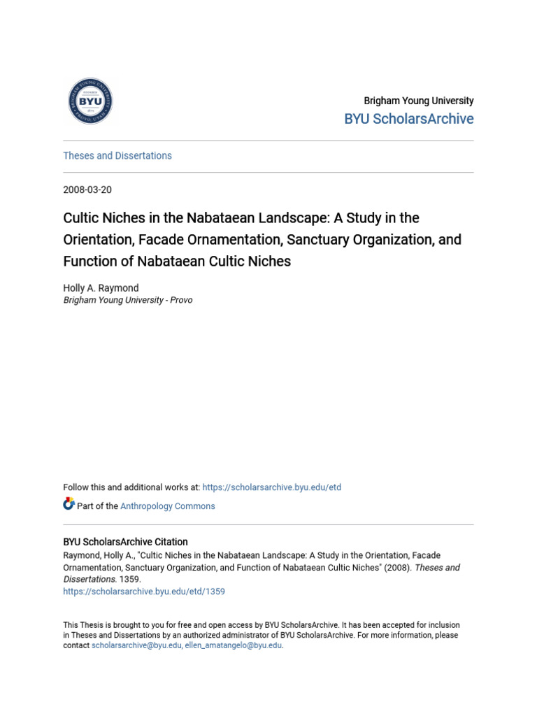 Cultic Niches in The Nabataean Landscape - A Study in The Orientat | PDF