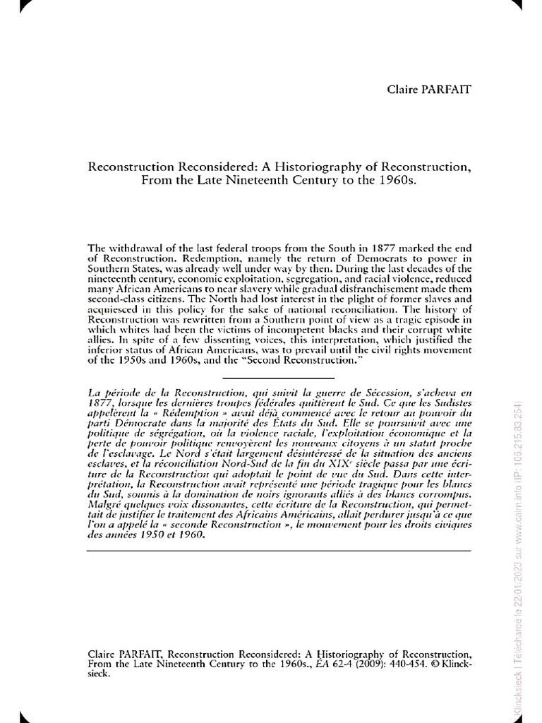 Reconstruction Debate USA | PDF